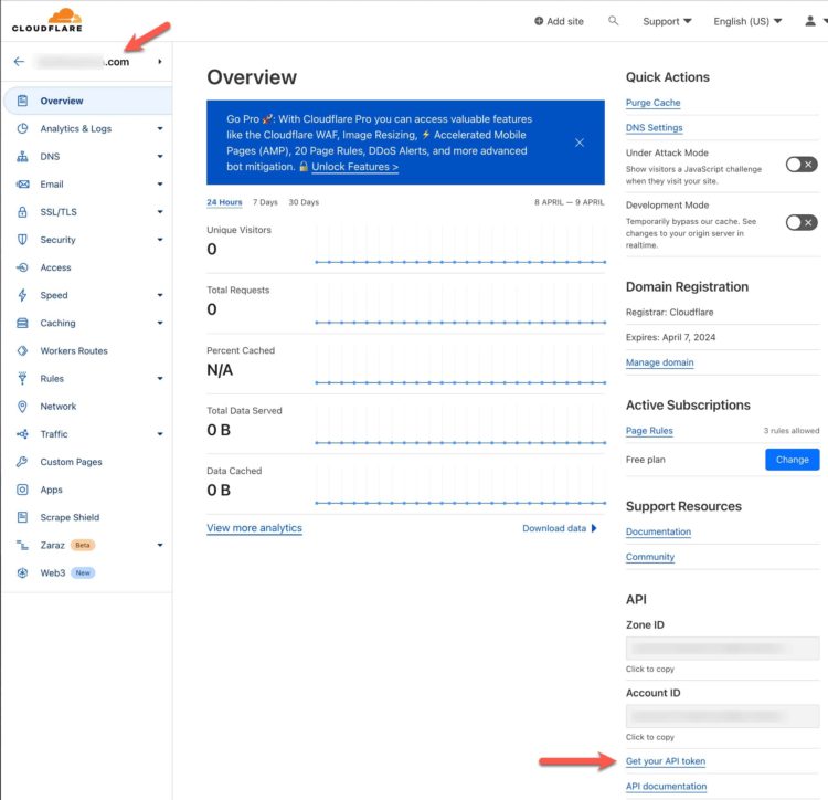 Getting your Cloudflare Zone API Key and Account ID