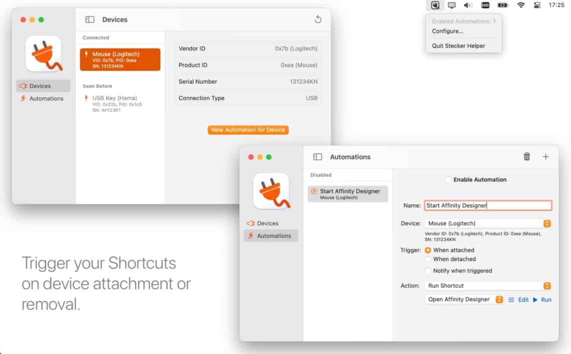Stecker: Trigger macOS Shortcuts with USB Devices (FREE)