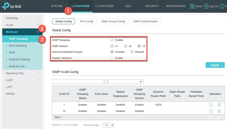 Configuring TP-Link IGMP & MLD Multicast Snooping