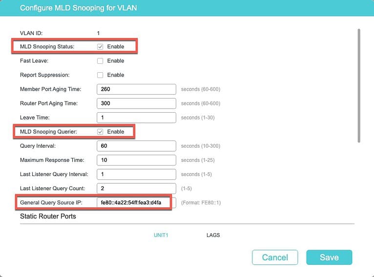 Configuring TP-Link IGMP & MLD Multicast Snooping