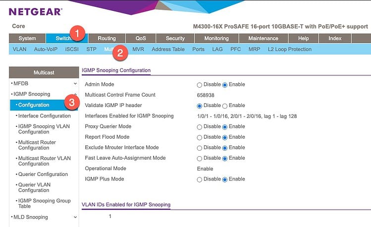 Configuring Netgear M4300 IGMP & MLD Multicast Snooping
