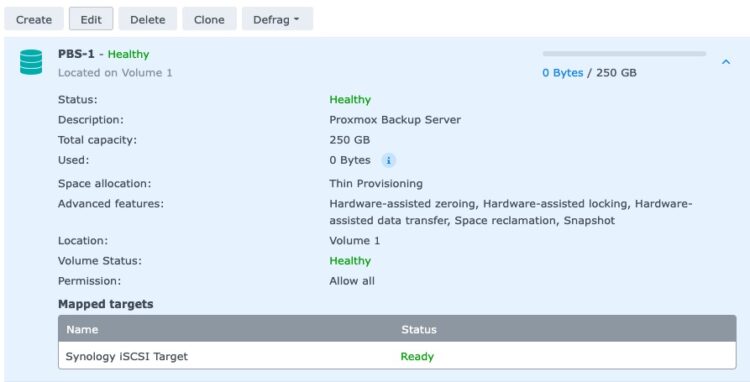 How to: Synology iSCSI LUN for Proxmox Backup Server Datastore